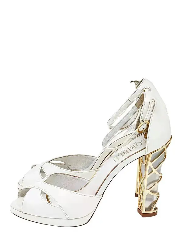 LORIBLU Peep-toe Ankle Strap Heeled Sandals - White
