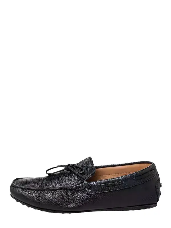 TOD'S Tie-fastening Pebbled Leather Loafers - Black