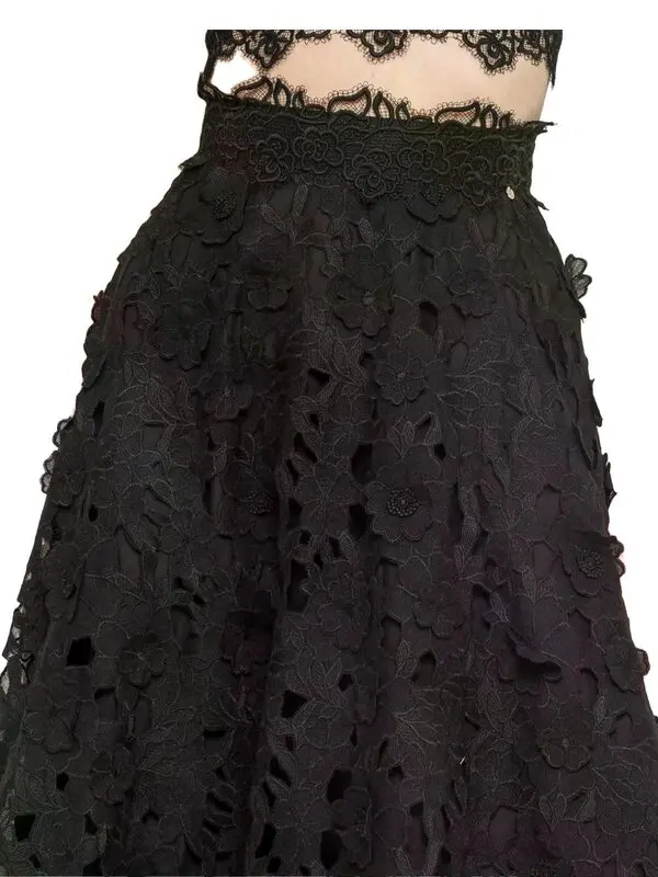 NISSA Embroidered 3d-effect Midi Skirt - Black