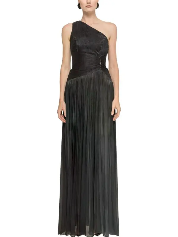 NISSA One-shoulder Plissé-effect Maxi Dress - Black