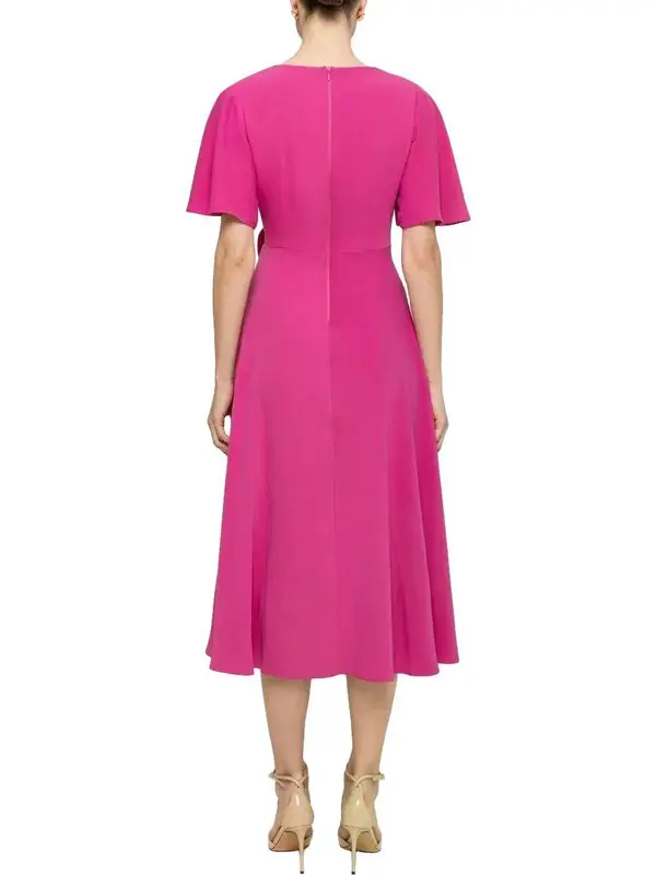 NISSA Floral Appliqué Pleated Midi Dress - Pink