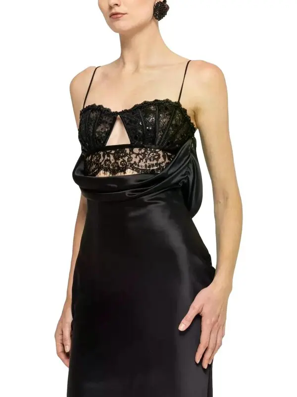 NISSA Lace-panel Satin Maxi Dress - Black