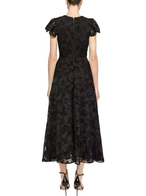 NISSA Embroidered Lace Midi Dress - Black