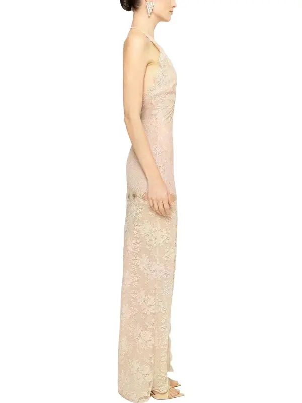 NISSA Beaded Lace-trimmed Maxi Dress - Neutrals