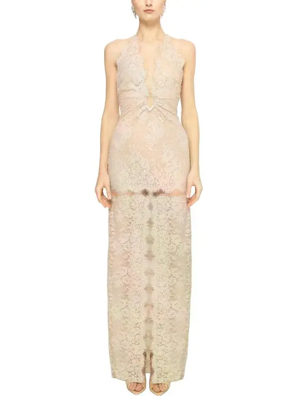 NISSA Beaded Lace-trimmed Maxi Dress - Neutrals