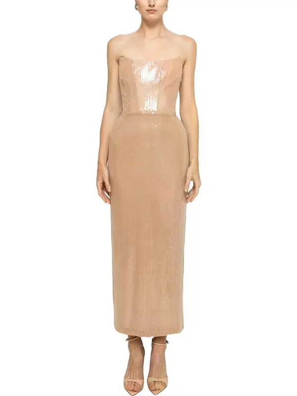 NISSA Sequin Embellished Strapless Midi Dress - Neutrals