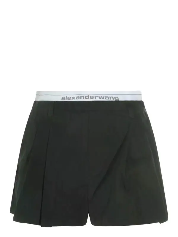 Alexander Wang Logo Waistband Pleated Shorts - Black
