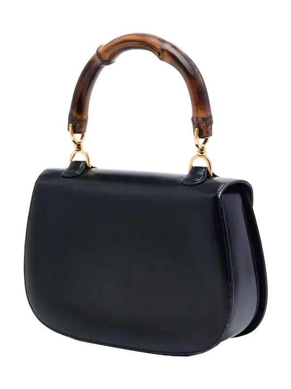 Gucci 20th Century Small Calfskin Bamboo Top Handle Bag Satchel - Black