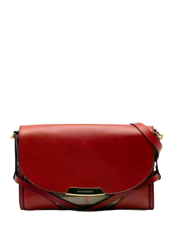 Burberry Leather And House Check Canvas Crossbody Bag - Red