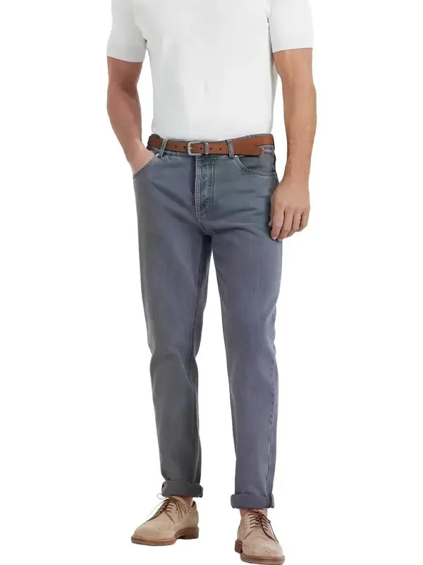 Brunello Cucinelli Logo-embroidered Straight Leg Jeans - Grey