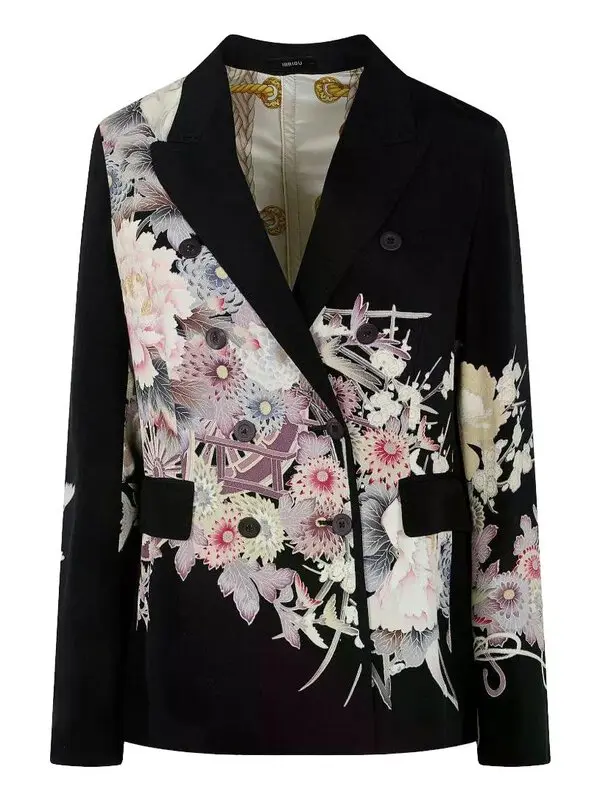 IBRIGU Floral-print Double-breasted Blazer - Black