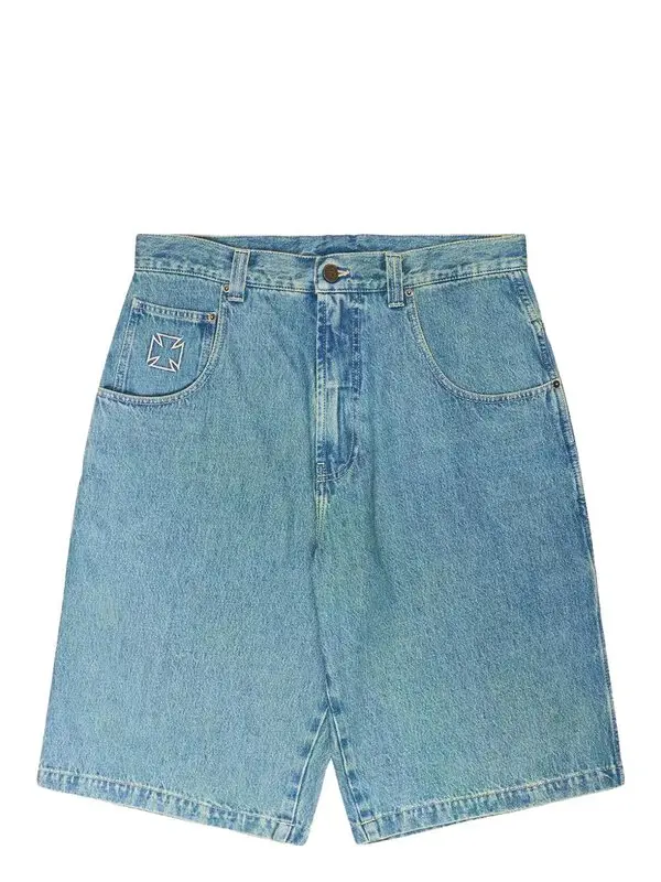 Vetements Biker Cross Denim Shorts - Blue