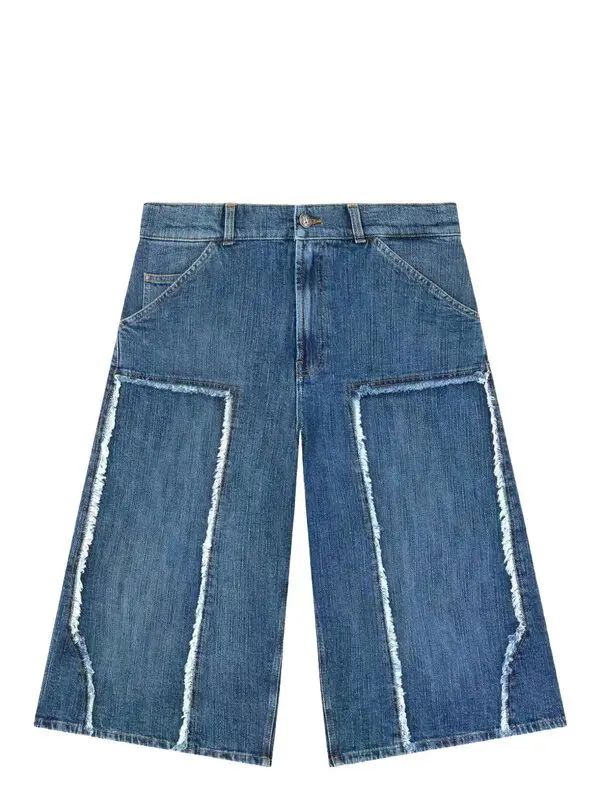 Palm Angels Curved Logo Denim Skater Shorts - Blue