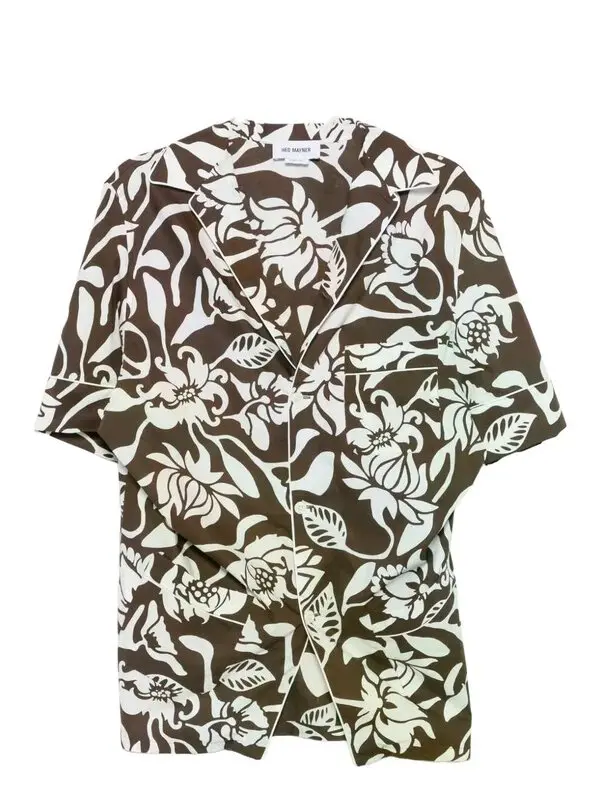 HED MAYNER Short-sleeve Floral Print Shirt - Brown