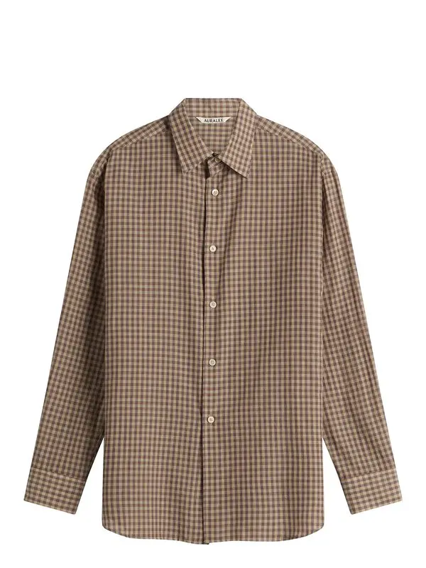 Auralee Airy Light Cotton Check Shirt - Brown Gingham Check