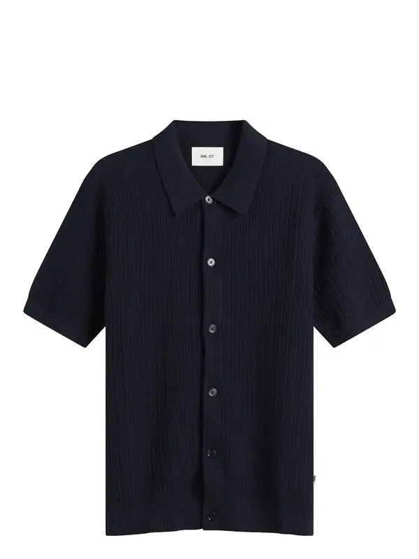 Nn07 Nolan Ribbed Knit Polo Cardigan - Navy Blue