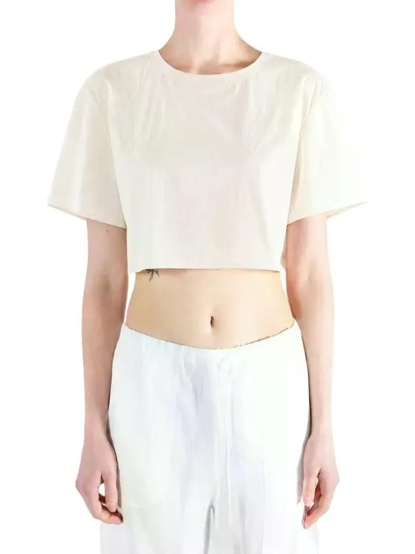 AMOMENTO Cropped Elasticated-hem Top - Neutrals