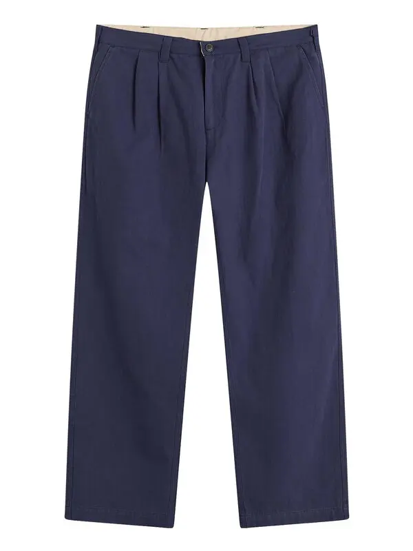 BUTTER GOODS Pleated Cotton Twill Trousers - Washed Navy