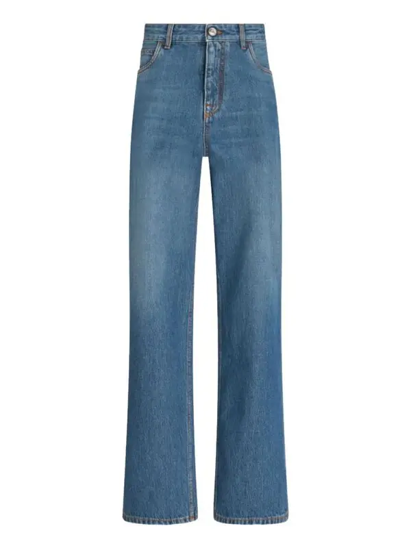 Etro High-waisted Wide-leg Jeans With Pegaso Embroidery - Blue