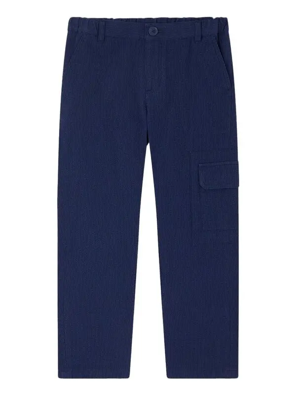 Bonpoint Francis Cargo Trousers In Organic Cotton Seersucker - Blue