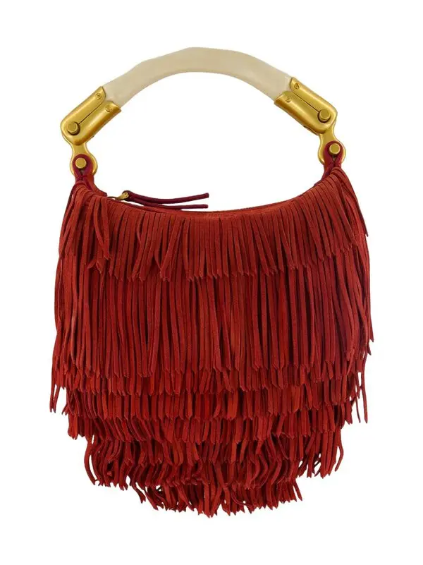 Balmain Fringe Clutch Bag - Red