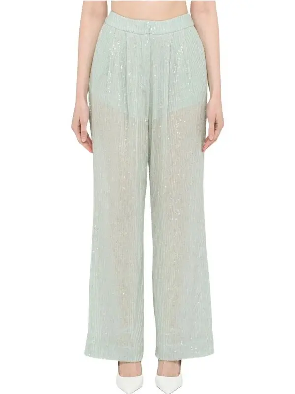 ROTATE BY BIRGER CHRISTENSEN Logo Sequin High Waist Wide Leg Pants - White