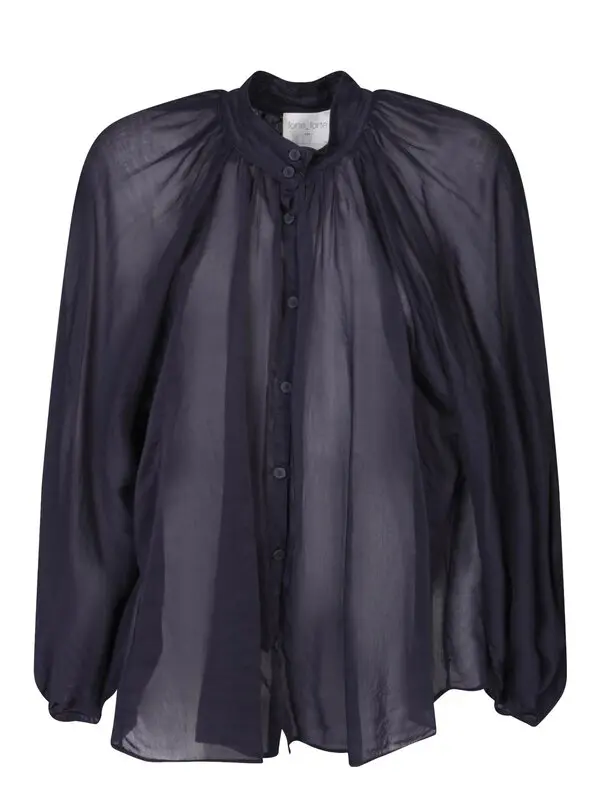 FORTE_FORTE Stand-up Collar Shirt With Ruffles And Bubble Sleeves - Black