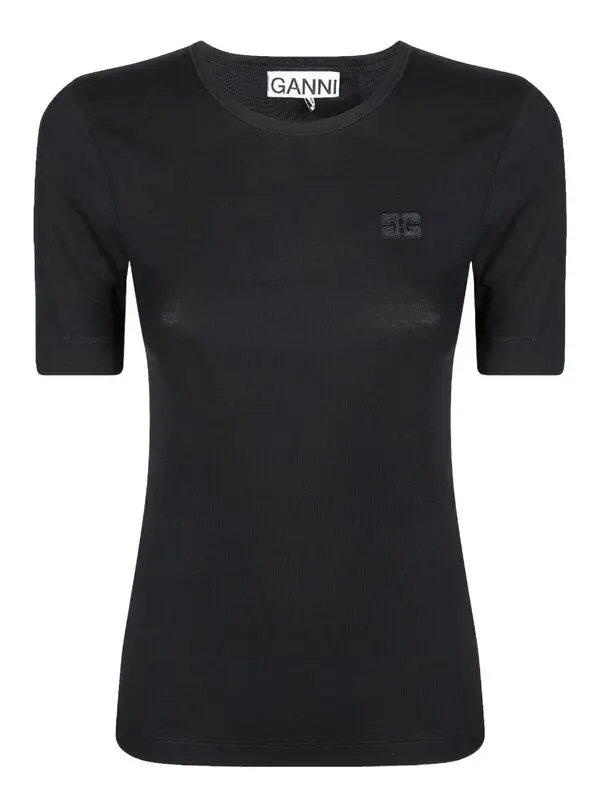 GANNI Logo Embroidery T-shirt - Black