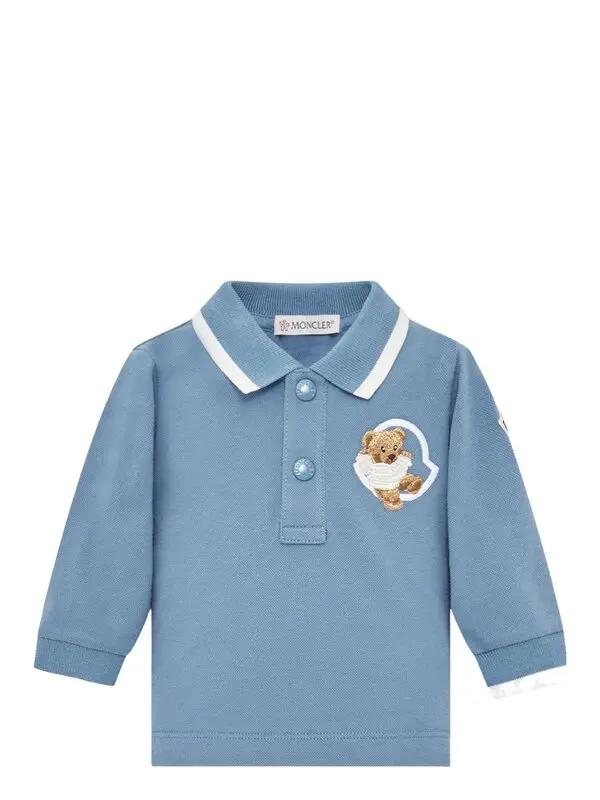 Moncler Embroidered Teddy Bear Long Sleeve Polo Shirt - Diamond Blue