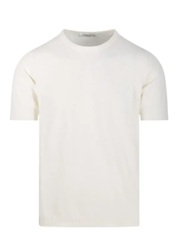 ROBERTO COLLINA Round Neck Short Sleeve Sweater - Ecru