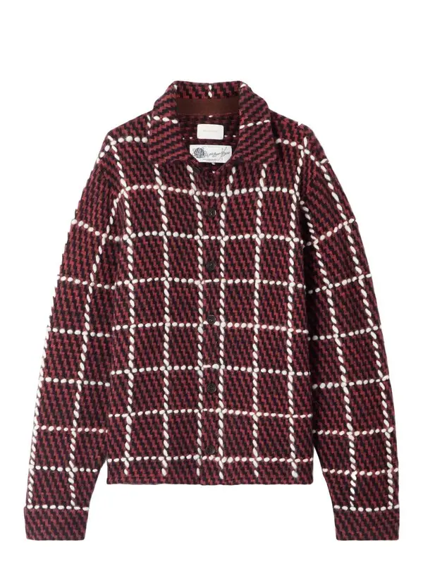 Aimé Leon Dore Embroidered Checked Merino Wool-blend Cardigan - Red