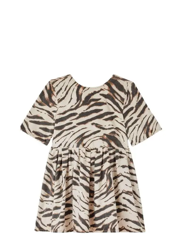 GANNI Zebra Print Denim Mini Dress - Egret