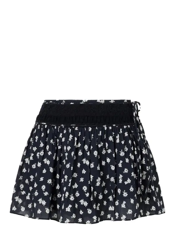 Posse Floral Lace-trimmed Midi Skirt - Black White Floral