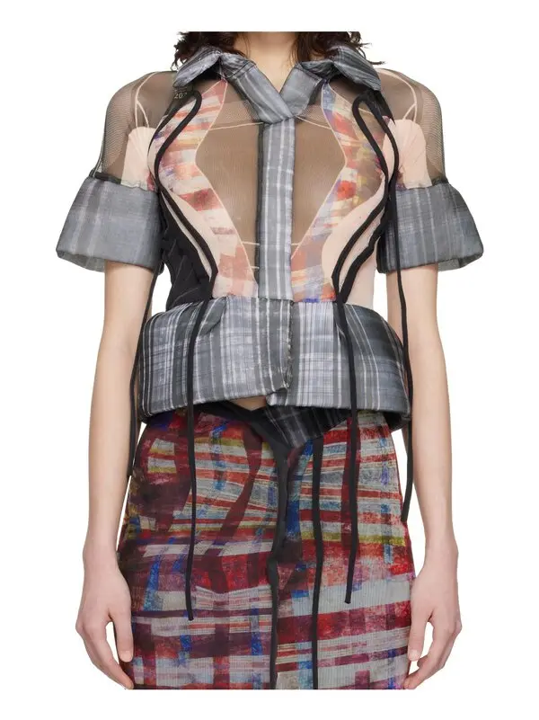 Ottolinger Gray Mesh Padded Blouse - Multicolor