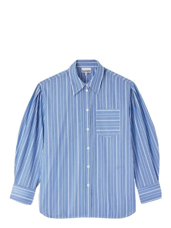 GANNI Striped Cotton Shirt - New Naval