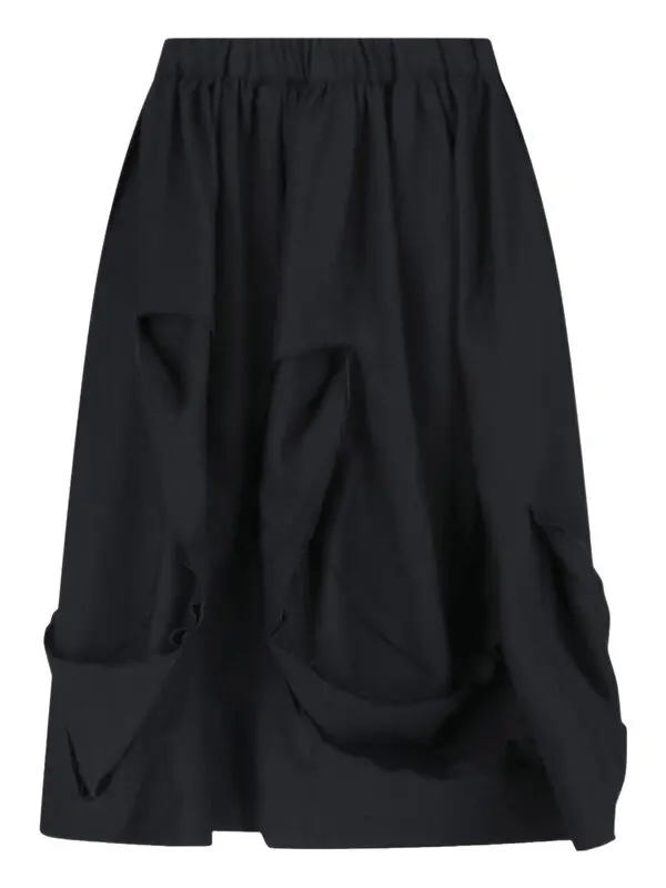 Comme Des Garçons Elastic Waist Midi Skirt With Pleated Details - Black