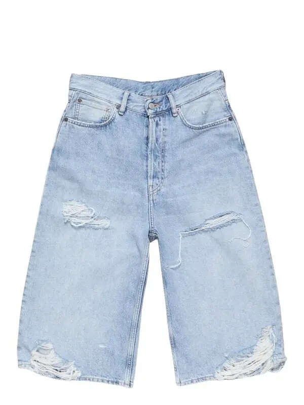 Acne Studios Distressed Denim Knee Length Shorts - Light Blue