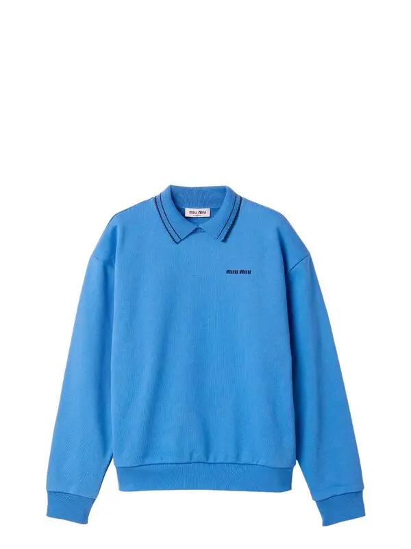 Miu Miu Cotton Fleece Sweatshirt With Contrast Pointelle Collar - Sapphire Blue