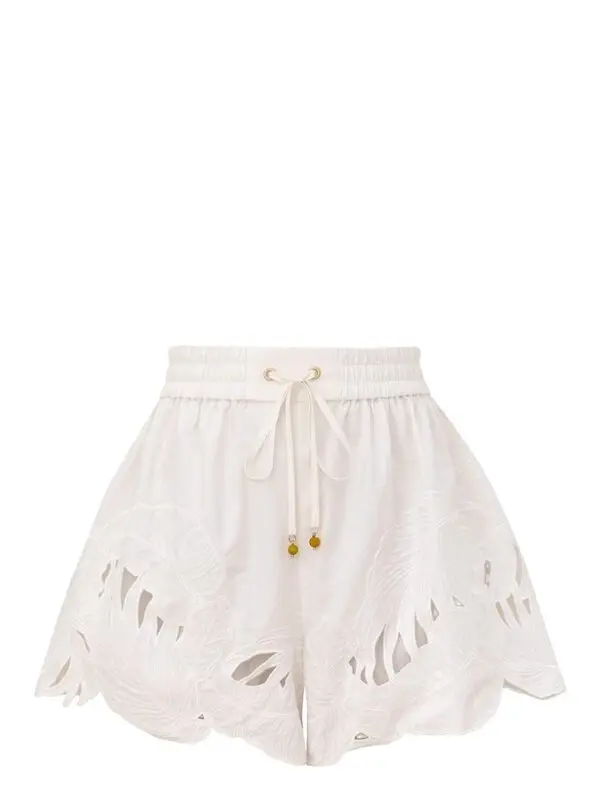 Zimmermann Mahon Embroidered High-rise Shorts - Ivory