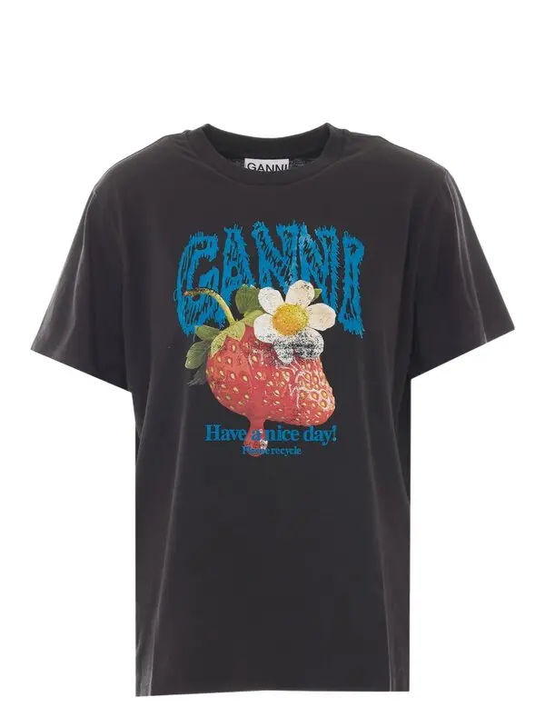 GANNI Strawberry Graphic T-shirt - Phantom Black