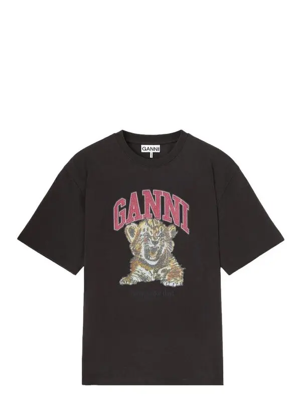 GANNI Tiger Caviar Graphic T-shirt - Phantom Black