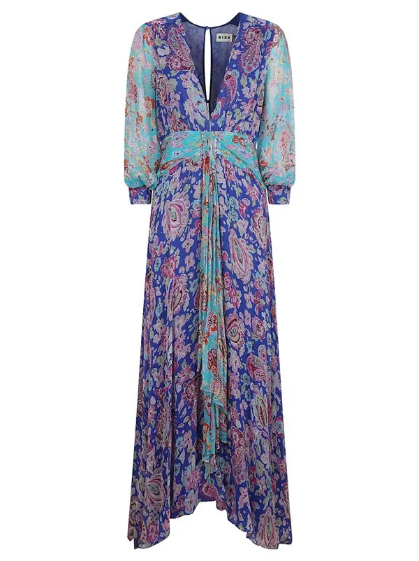 Rixo V-neck Long Sleeve Maxi Dress - Blue