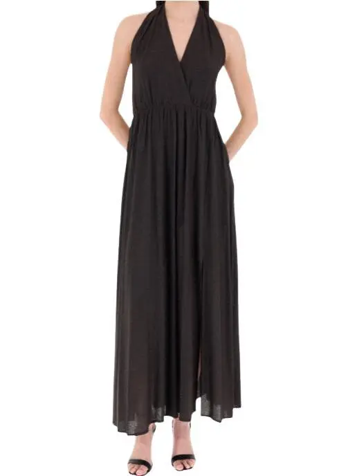 Liu Jo Halterneck Maxi Dress With Slits - Black