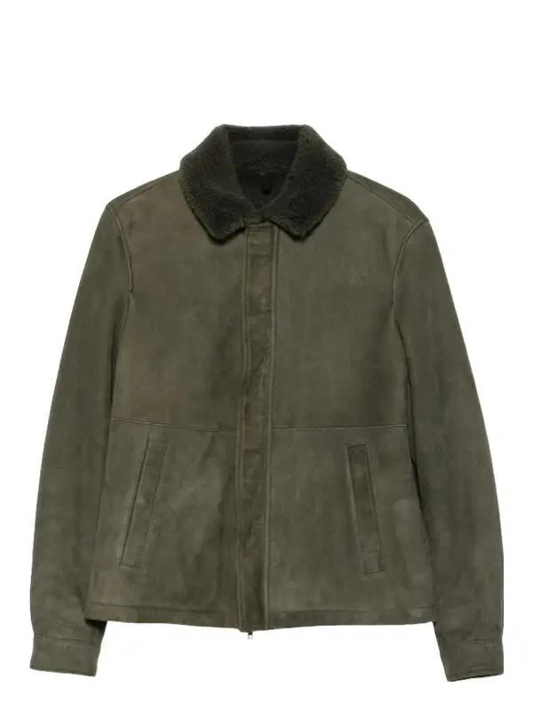 Tagliatore Long-sleeved Leather Jacket With Shearling Collar - Green