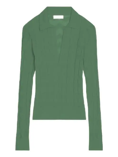 Dries Van Noten Long Sleeve Knit Polo - Green