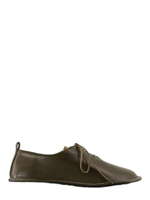 Ami Round Toe Lace-up Flats - Black