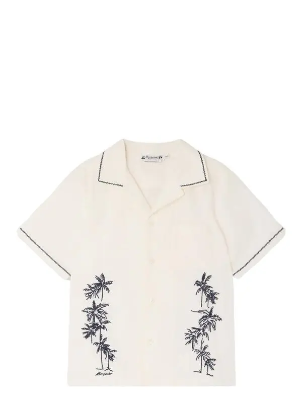 Bonpoint Short Sleeve Shirt With Palm Tree Embroidery - Cream-white