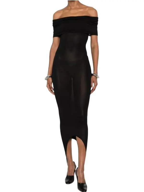 Alaïa Off-the-shoulder Short Sleeve Maxi Dress - Black