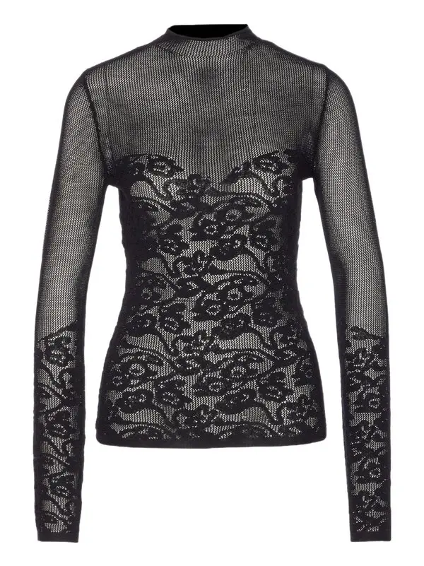 Patrizia Pepe Embroidered Mesh Knitwear - Black
