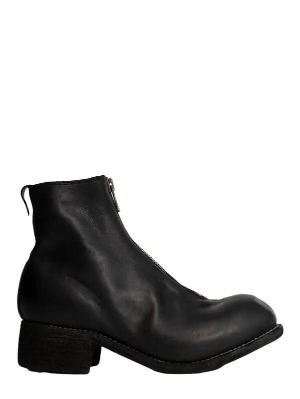 Guidi Leather Thick-heeled Boots With Rear Pull-up And Front Zipper - Black